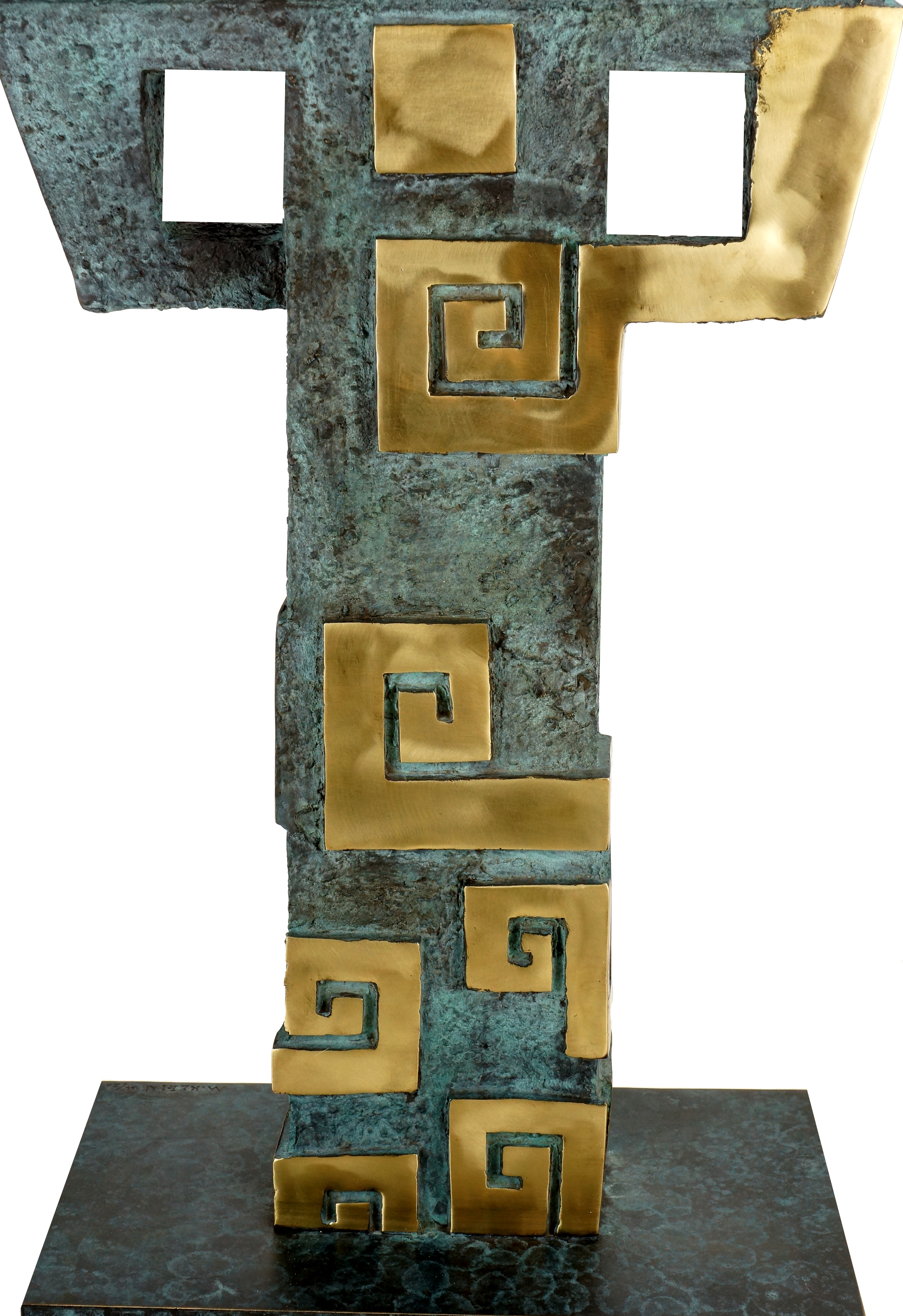 Limited Bronze Sculpture - Aztec Column - Signed Martin Klein